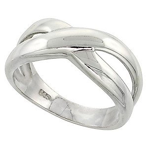 Sterling Silver Freeform Ladies Ring Flawless Quality Finish 3/8 inch wide, size 9