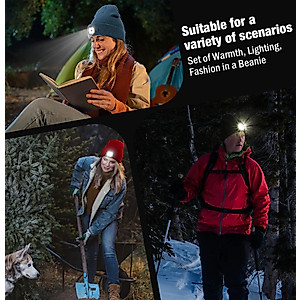 Hatlight Unisex LED Beanie with Light, USB Rechargeable Flashlight Knitted LED Hat Headlamp Cap, Christmas Stocking Stuffers Gifts for Men Husband Dad Black