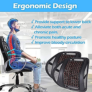 Big Ant Lumbar Support 2 Pack, Back Support with Wooden Beads Massage for Comfort and Lower Back Pain Relief, Breathable Back Support Cushion for Home Car Office Wheelchair(Black)