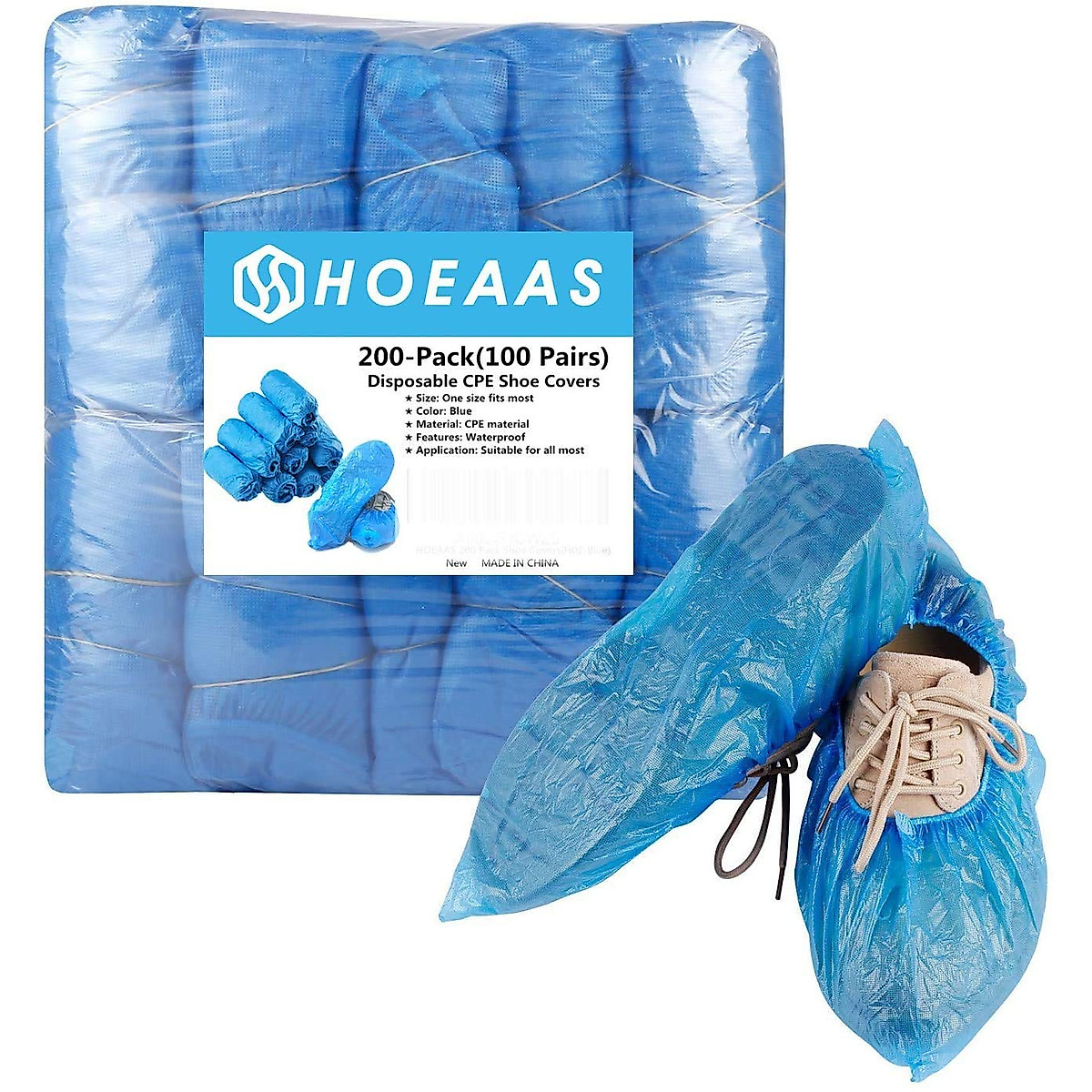 HOEAAS 200 Pack Shoe Covers for Indoors,Waterproof Shoe Covers, Disposable Non Slip Durable Recyclable Boot Cover Shoe Protectors Covers for Construction,Home,Floor Carpet Protection,One Size Fits All