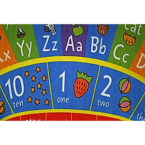 KC Cubs Playtime Collection ABC Alphabet, Numbers and Shapes Educational Learning & Game Area Oval Rug Carpet for Kids and Children Bedrooms and Playroom, Multicolor, 7' 8" x 9' 10'' (KCP010033-8x10)