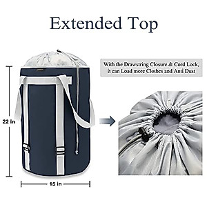 Laundry Basket Laundry Hamper Dirty Clothes Hamper Collapsible Foldable Laundry Bin Bag Backpack with Handles and Lid Large Tall Water-Proof Polyester Sturdy Durable Dark Blue