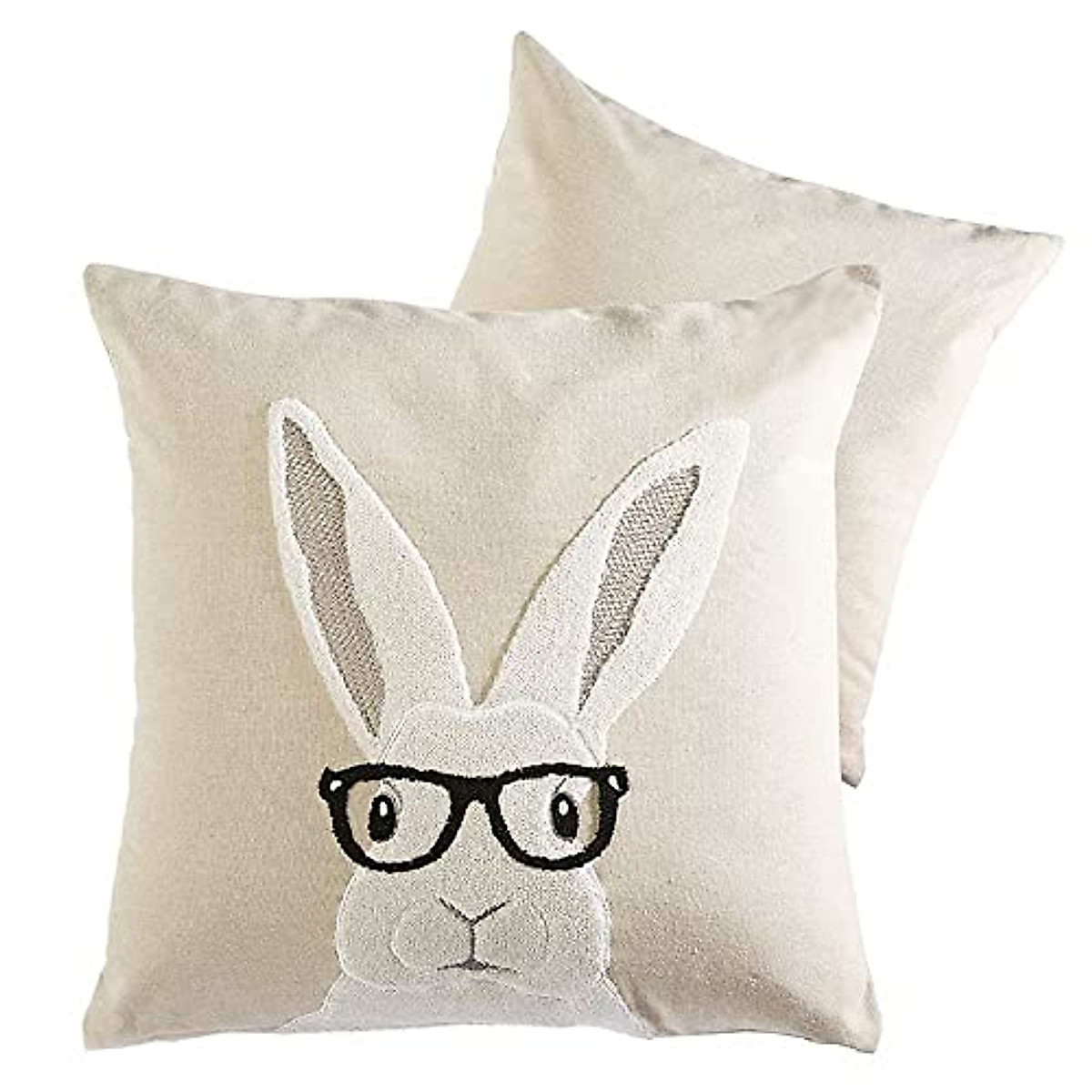 RAZ Imports Home to Roost Rabbit with Glasses Cream Color Pillow 18 Inch