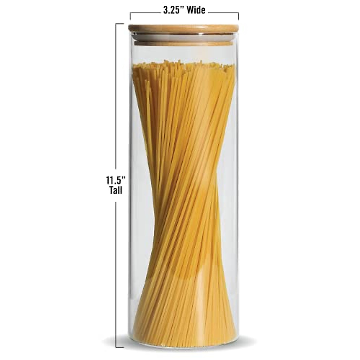 Cestari Pasta Storage Jars: Spaghetti Container Glass Pasta Jar with Bamboo Lid, Airtight Dry Food Storage Kitchen Canister for Pasta, Spaghetti, Macaroni, Rotini, Noodles, Candy, and More