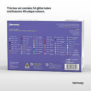 Hemway 54 Glitter Tube Craft Box Multi-Purpose Glitter for Arts and Crafts, DIY Scrapbooks, Epoxy Resin, Tumblers, Cosmetic Grade, Nail Design 54 x 0.34oz/9.6g - Ultrafine (1/128" .008" 0.2mm)