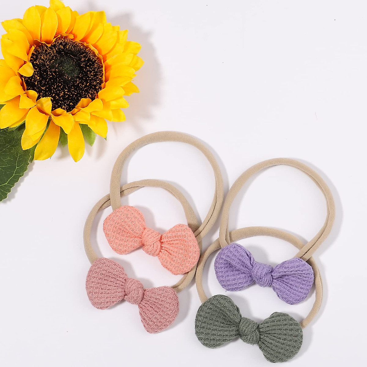 doboi 20PCS 2.5 Inches Baby Girls Hair Mini Waffle Bows Headbands Elastic Nylon Hairbands Soft Hair Accessories for Newborns Infants Toddlers and Kids