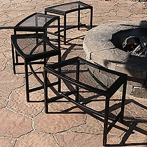 Sunnydaze Outdoor Curved Fire Pit Bench - Rustic Backyard Backless Powder-Coated Black Metal Mesh Garden, Patio, Porch and Deck Chair Seating - Set of 4