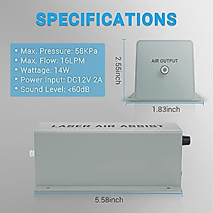 Laser Cutting Air Assist Pump, Air Pump Kit with 16L/min Airflow for Ortur Laser Master Engraver and Most Laser Engraving Machines,Cleaner and Smoother Cutting, Low Noise and Easily Assemby