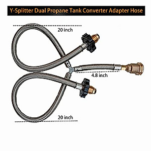 Stainless Braided Propane Y-Splitter Dual Propane Tank Connection Hose Kit,Two Way Propane Splitter with POL Inlet and POL/QCC1 Exit Adapter to Connect 5-100lbs Cylinder Tank for Heater, Grill