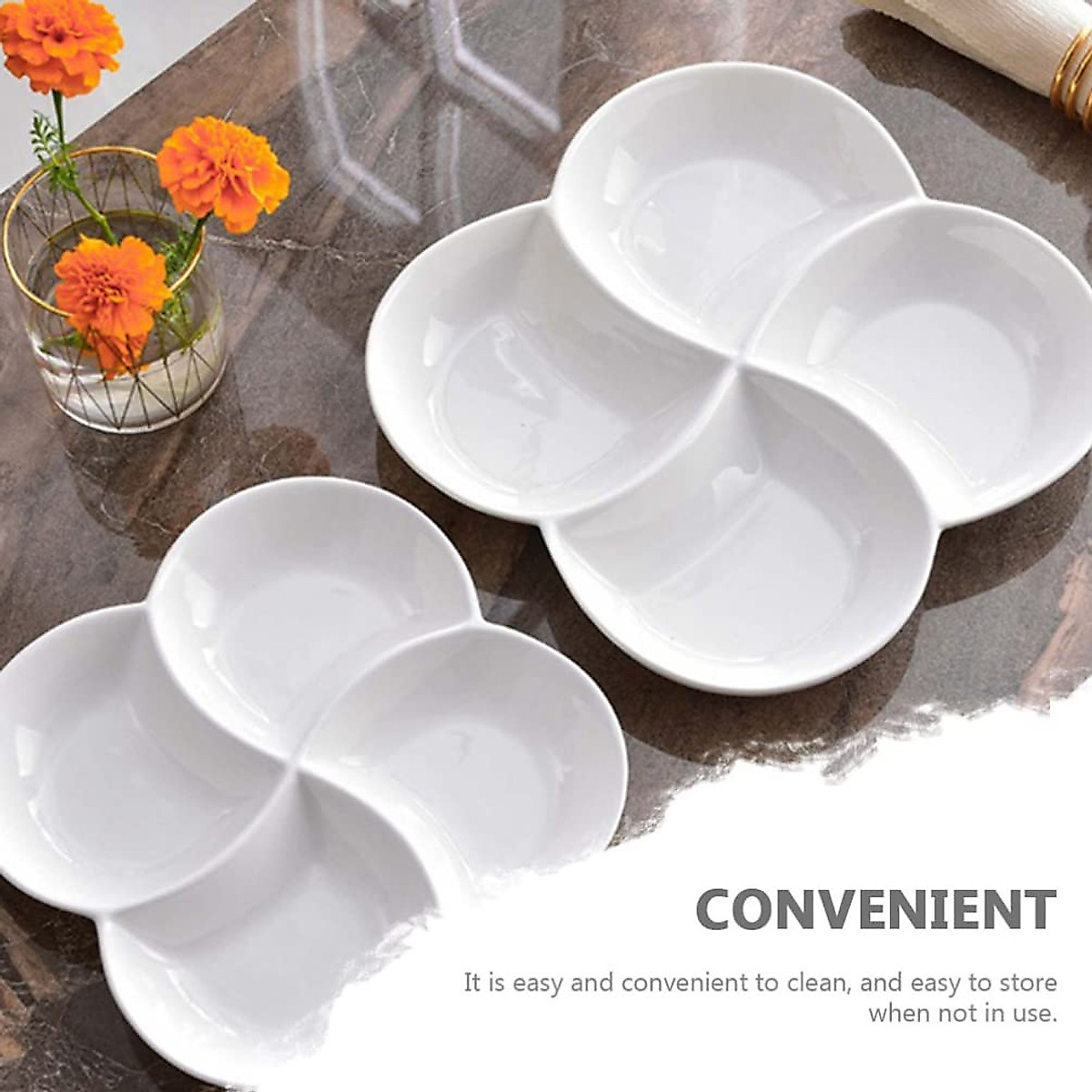 Cabilock Melamine Fruit Plate Food Serving Tray Food Container 4 Compartment Snack Storage Plate Divided Appetizer Tray Organizer White