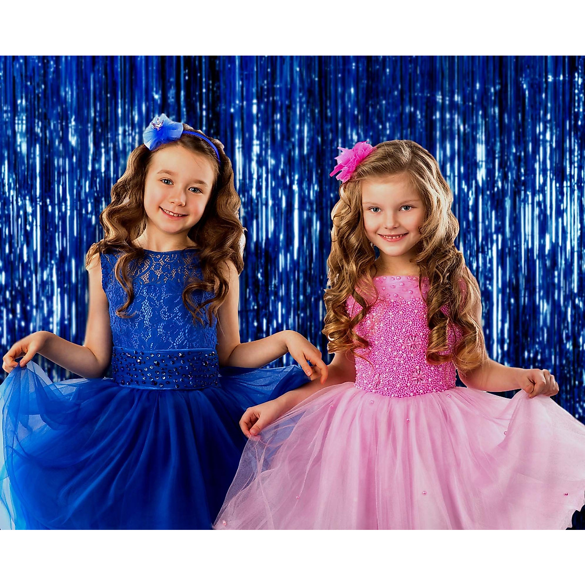 Royal Blue Foil Fringe Curtain 3 Ft x 8 Ft Pack of 2 Bridal and Baby Shower Mermaid Shark Sweet 16 Birthday Bachelorette Engagement Halloween Party Backdrop Decorations