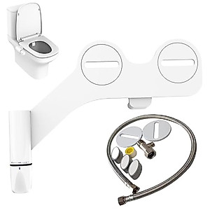 Bidet Attachment for Toilet UK, Toilet Bidet Attachment, Ultra-Slim Bidet Sprayer with Dual Nozzle, Non-Electric Bidet Spray Adjustable Pressure for Feminine/Posterior Wash
