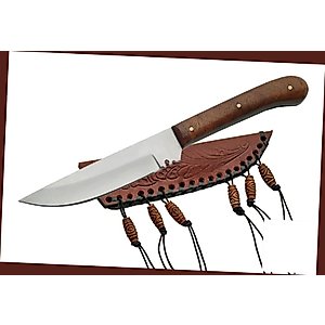 S.S. Fixed Knives 8.5" Native American Style Large Patch HUNTING Tactical Sharp Blade Military Knife with Leather Sheath