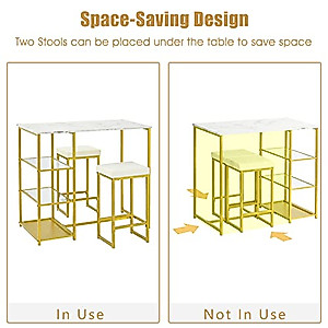 Recaceik 3-Piece Modern Bar Table Set, Pub Table Dining Table Set with Open Storage Shelves, Bar Table and Chairs Set with 2 PU Bar Stools, Counter Height Table Kitchen Table Set for Small Space