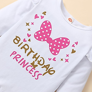 vivifayee Toddler Kids Baby Birthday Girl Outfit Ruffle Long Sleeve Mouse Ears Birthday Shirt Polka Dots Tutu Dress Cute Skirt Sets with Headband