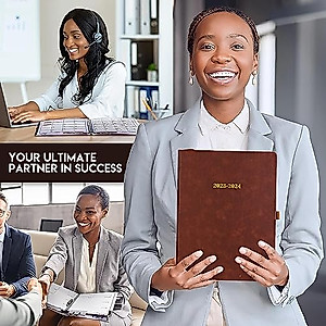 HARDCOVER Daily Leather Planner Weekly Monthly - 8.5x11 - Ensight Academic Planner Business Personal or Student - Pen Holder, Bookmark, Notes Pages, Thick Paper, July 2023 - June 2024 (Brown)