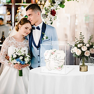 Clear Acrylic Wedding Card Box Large DIY Card Boxes with 4 "Card" Text Stickers Gift Card Box Money Box Holder for Wedding Reception Anniversary Birthday Party Baby Shower Graduation Decorations