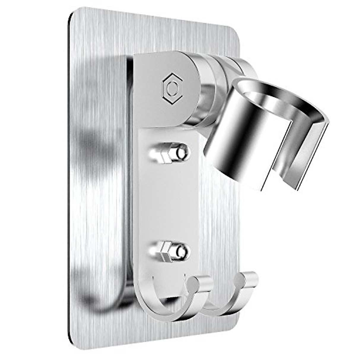 Strong Adhesive Shower Head Holder CACASO Adjustable Shower Wand Holder,Handheld Shower Head Wall Mount Bracket with 2 Hanger Hooks,Showerhead &Bidet Sprayer Bracket Better Than Suction Cups