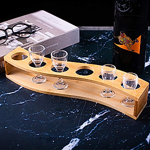 Coasta Shot Glass Holder Set-1Oz/30Ml Shot Glass Set Bamboo Shot Glass Holder, 6Pcs Shot Glass Set, Perfect for Party, Bar