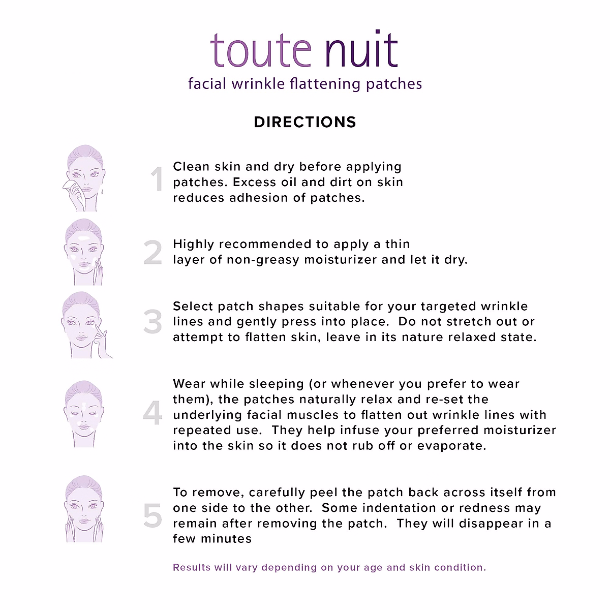 Toute Nuit Facial Wrinkle Patches, Face Tape, Y-Shape, Frown Lines, Around Eyes and Mouth, 20 Patches