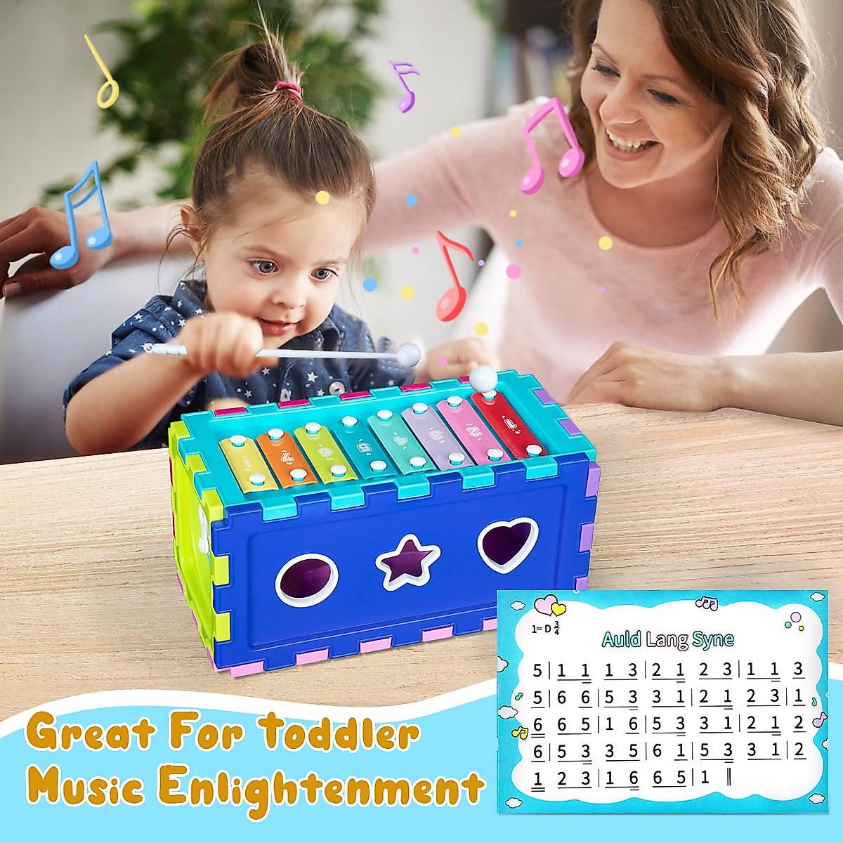 Ouji Toys for 1 2 3 Year Old Boy Gifts,Montessori Baby 6-12-18 Months Shape Sorter,Birthady Gifts Toddler Age 1-2,Learning Toddlers 1-3 Xylophone Stuff, Blue