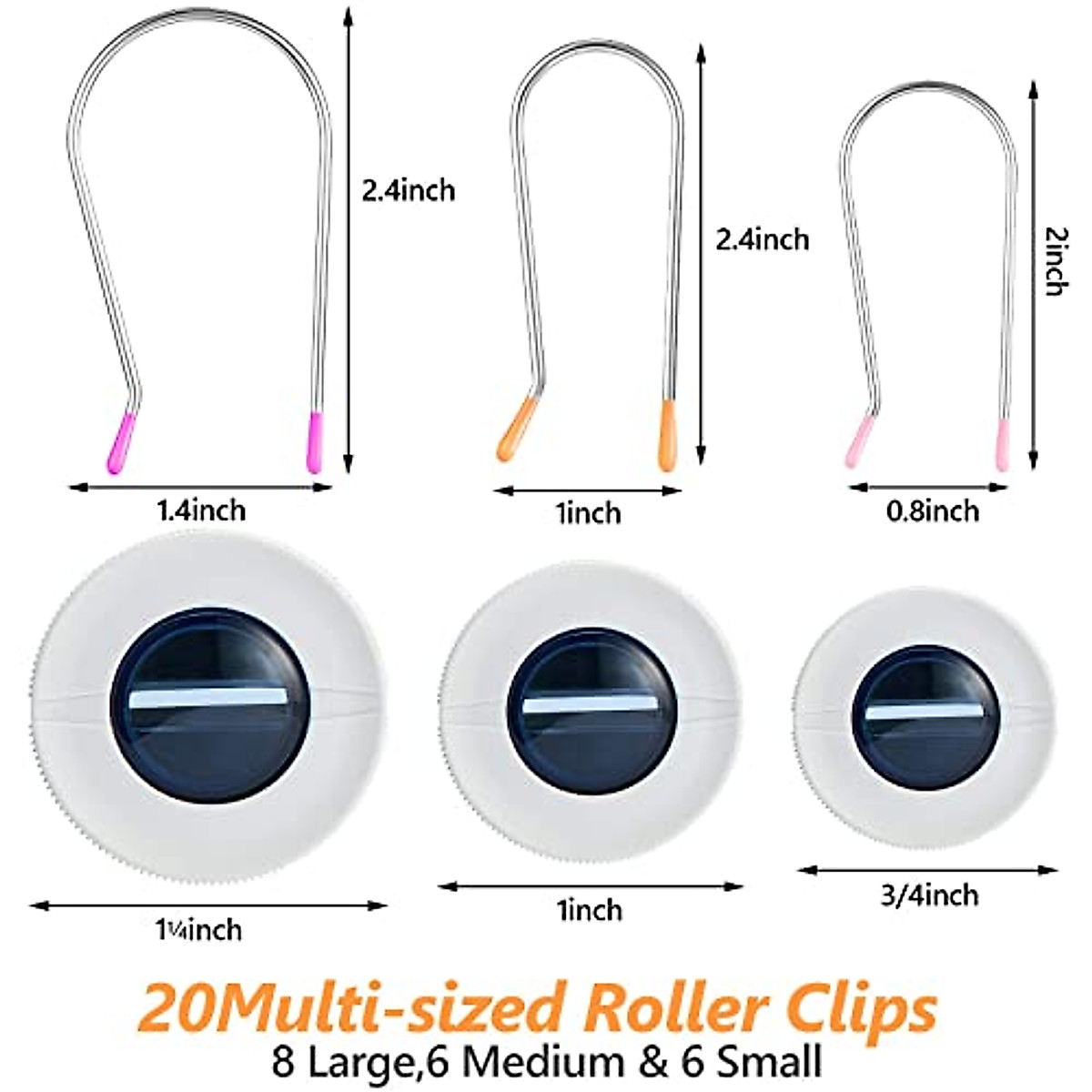 20 Pieces Assorted Hot Roller Clips Replacements, Fits Most Sized Rollers Curlers (Large, Medium, Small)