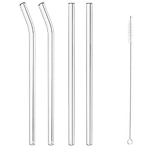 SOOMILE Reusable Glass Straws Set, Pack of 4 Clear Glass Straws With Cleaning Brush (2bent2straight)