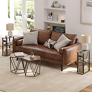 TUTOTAK Small Narrow Side Table with Charging Station, Skinny End Table for Small Spaces, Slim Nightstand with USB Ports and Outlet, Sofa Beside Table with Wheels, Greige TB01BG046