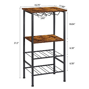 DOMYDEVM Wine Rack Table with Glass Holder Wine Rack Freestanding Floor Table with Wooden Brown Wine Rack Bar Industrial Wine Table for Living Room