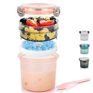 Genteen Overnight Oats Containers with Lids, Yogurt Parfait Cups with Lids Snack Containers with Topping Cereal or Overnight Oats Container Ideal for Meal Prep Breakfast Protion Control 20OZ(Orange)