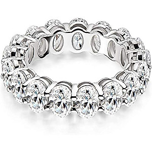 Savlano 18K White Gold Plated Cubic Zirconia Oval Cut Eternity Ring Band for Women (White Gold, 7)