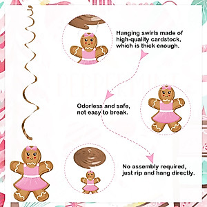 K KUMEED 20 Pcs Gingerbread Man Theme Party Hanging Swirls Ceiling Hanging Streamers for Christmas, Christmas Decorations Birthday Party Supplies Baby Shower Decor