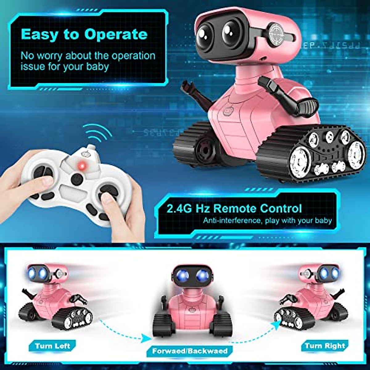 Hamourd Robot Toys for Girls, Rechargeable Remote Control Robots, Toy Robot with Auto-Demonstration, Flexible Head & Arms, Dance Moves, Music, and Shining LED Eyes, Girls Toys Age 6-8 2-7