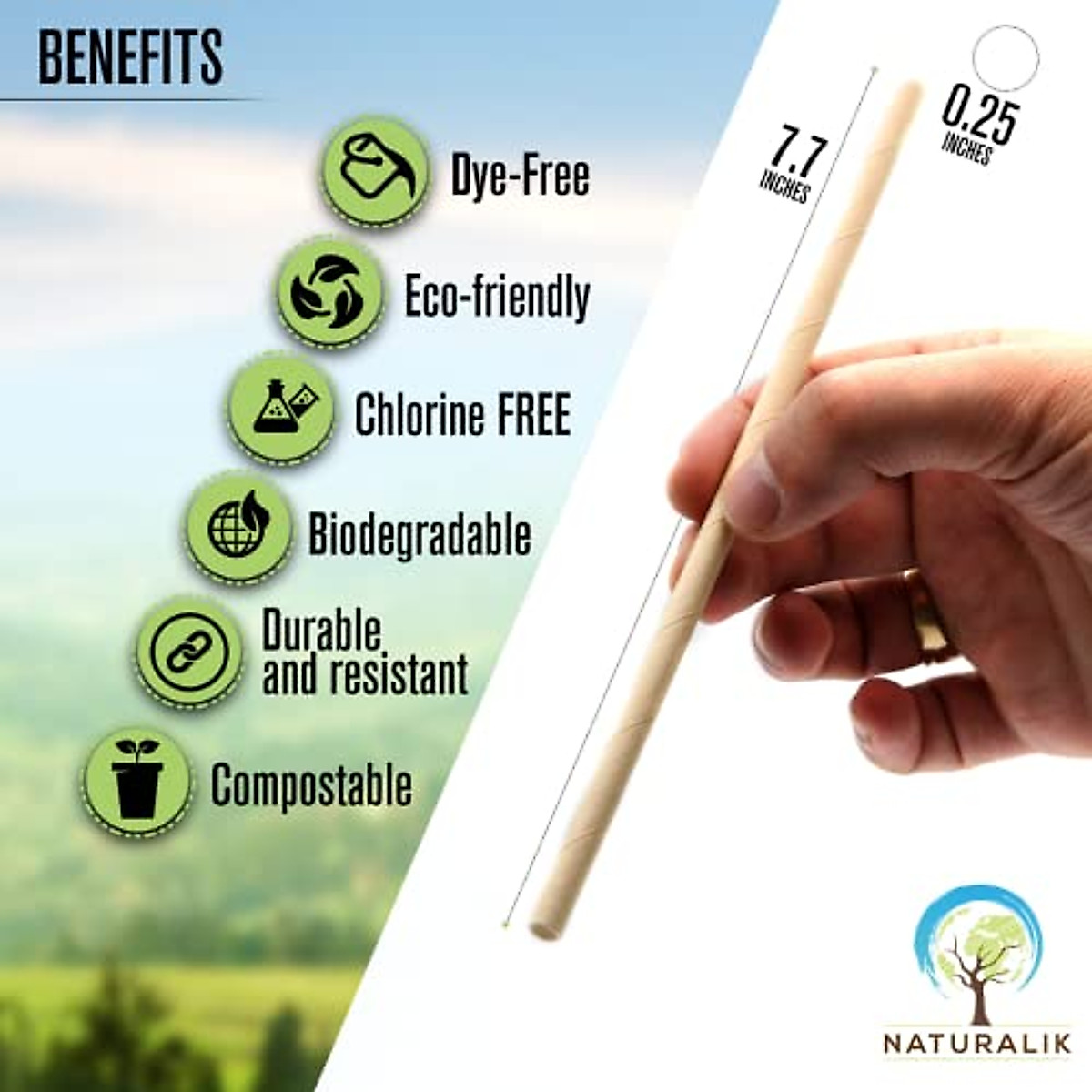 Naturalik 300/1000-Pack Extra Durable Brown Paper Straws Biodegradable- Premium Eco-Friendly Paper Straws Bulk- Drinking Straws for Juices, Restaurants and Party Supplies, 7.7" (Brown, 300ct)