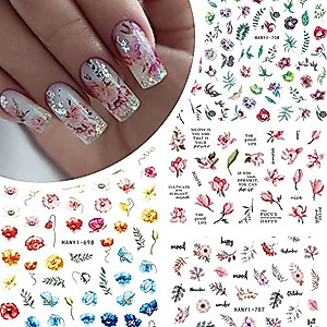 Baoximong 9 Sheets Flower Nail Art Stickers Decals 3D Self-Adhesive Nail Decals Spring Floral Nail Art Supplies Charming Daisy Leave Peony Nail Accessories for Women Nail Decorations Design