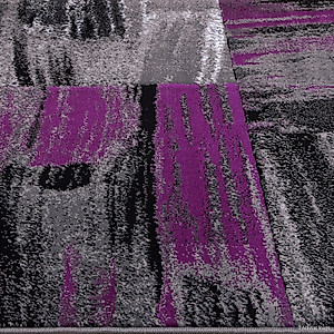 Allstar 8x10 Grey and Purple Modern and Contemporary Rectangular Accent Rug with Gainboro Grey and Charcoal Grey Abstract Bidirectional Brush Stroke Design (7' 9" x 9' 8")