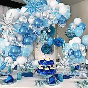 Frozen Balloon Arch Kit, White Silver Balloon Garland with Large Snowflakes Balloons Mylar Starburst Foil Balloons Metalic Silver Blue Balloons, Blue Balloons for Winter Wonderland Girl Birthday Deco