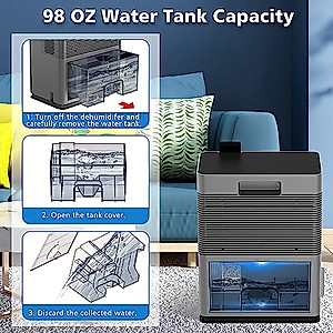 NineSky Dehumidifier for Home, 98 OZ Water Tank, (800 sq.ft) Dehumidifiers for Bathroom, Bedroom with Auto Shut Off, 5 Colors LED Light(H2 Gray)