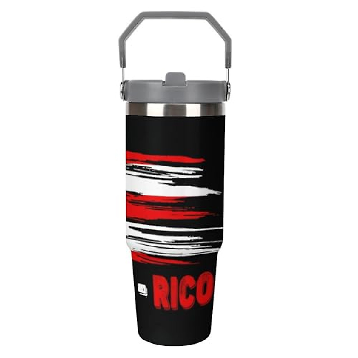 Porto Rico Flags 1 30 OZ Insulated Tumblers with Handle And Straw Leakproof Vacuum Insulated Stainless Steel Water Bottle for Car Fishing Travel