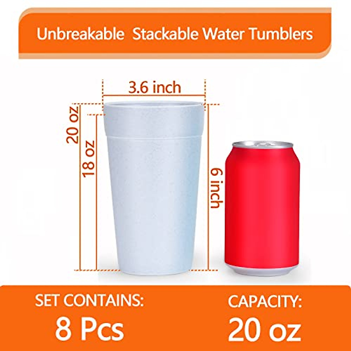 Homestockplus 【Set of 8】 20 Oz Tumbler Cups,Unbreakable Drinking Cups Microwave and Dishwasher Safe BPA Free E-Co Friendly Reusable Cup For Smoothies,Water