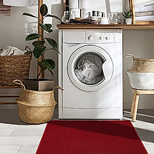 Ottomanson Ottohome Collection Non-Slip Rubberback Modern Solid Design 2x3 Indoor Area Rug/Entryway Mat, 2'3" x 3', Red