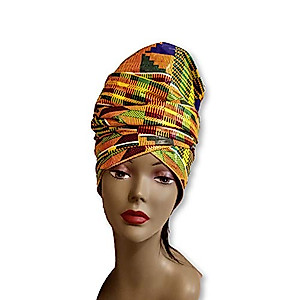 African Kente Print Fabric (6 Yards) Kente African Print Ankara Fabric for Head Wraps, Choir Stoles, African Dance Uniforms for Men Women Kids, Home Decor, Craft Project, Clothes, Kente mask face cover