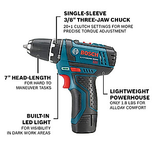 Bosch Power Tools Combo Kit CLPK22-120 - 12-Volt Cordless Tool Set with 2 Batteries, Charger and Case & ITDEPH22503 3 Pc. 2.5 In. Phillips #2 Double-Ended Impact Tough Screwdriving Bit