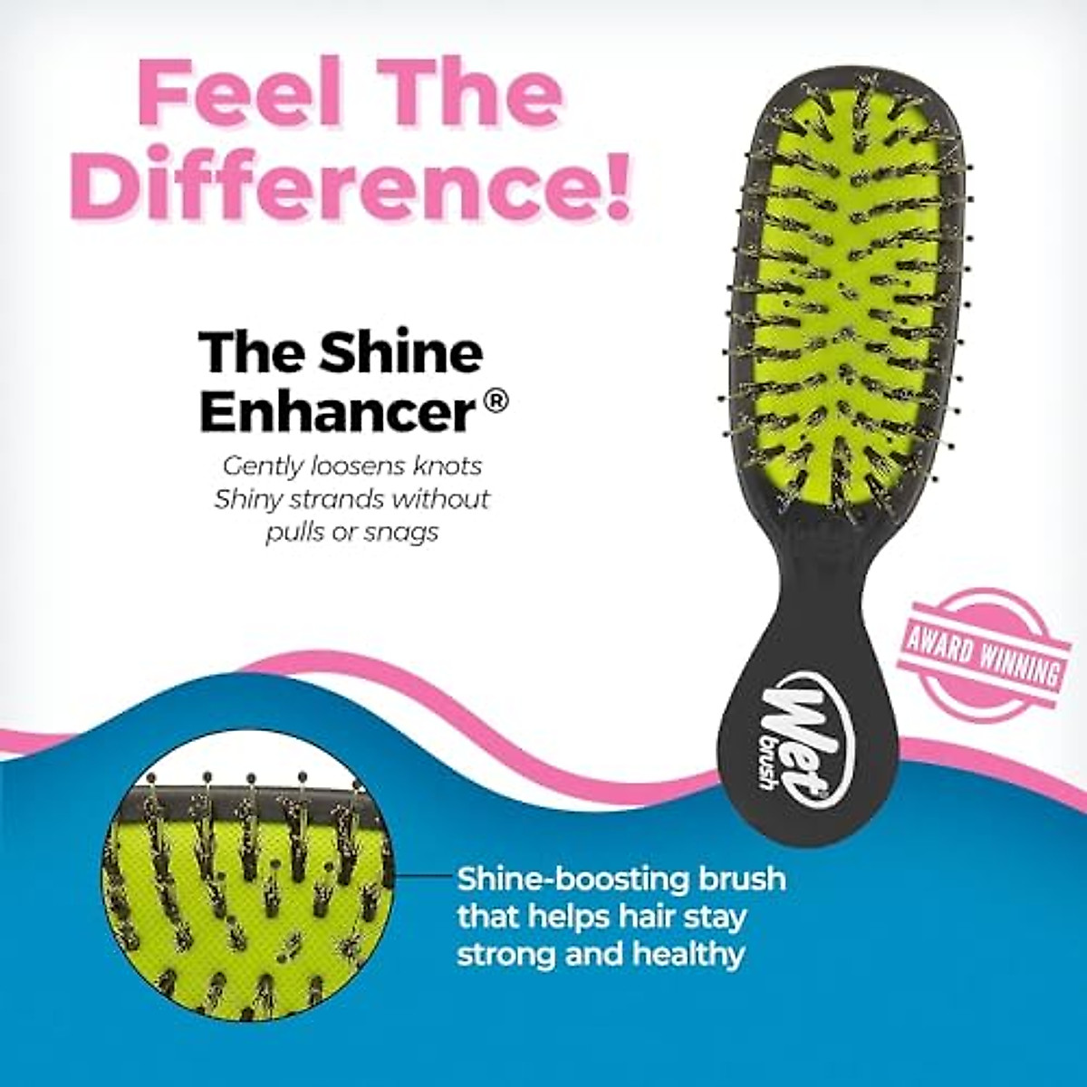 Wet Brush Mini Shine Enhancer Hair Brush, Black - Exclusive Ultra-soft IntelliFlex Bristles - Natural Boar Bristles Leave Hair Shiny And Smooth For All Hair Types - For Women, Men, Wet And Dry Hair