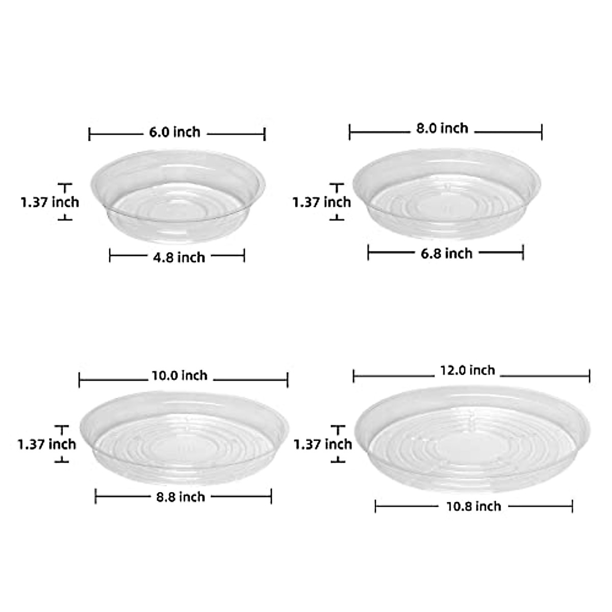 TRUEDAYS 20 Pack Plant Saucers (6 inch / 8inch / 10inch / 12inch) Clear Plant Saucers Flower Pot Tray Excellent for Indoor & Outdoor Plants