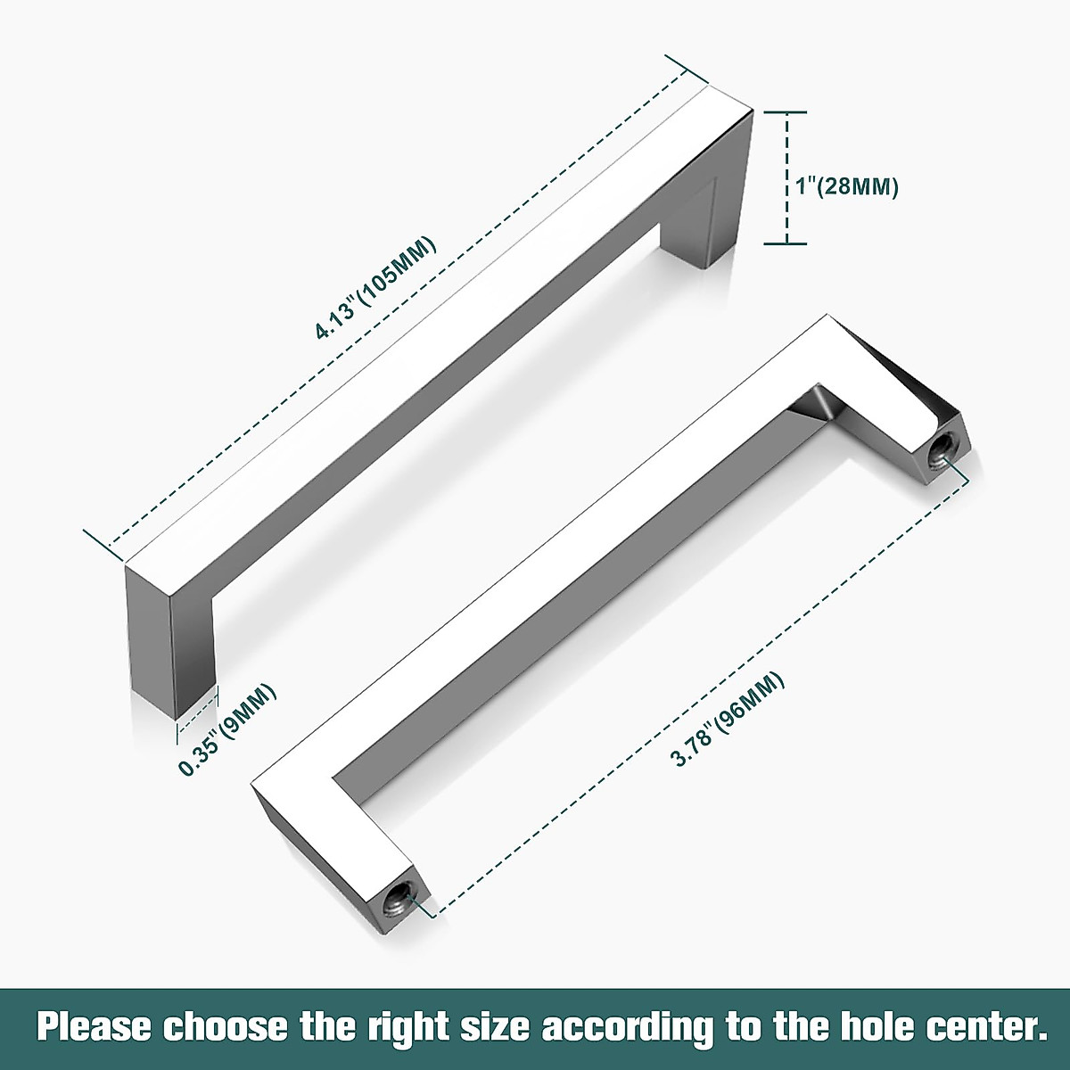 GOBEKOR 30 Pack Chrome Drawer Pulls 3-3/4in(96mm) Hole Center Solid Handles for Cabinets and Dressers Square Kitchen Hardware