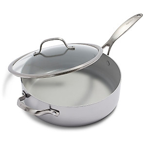 GreenPan Venice Pro Tri-Ply Stainless Steel Healthy Ceramic Nonstick 5QT Saute Pan Jumbo Cooker with Helper Handle and Lid, PFAS-Free, Multi Clad, Induction, Dishwasher Safe, Oven Safe, Silver