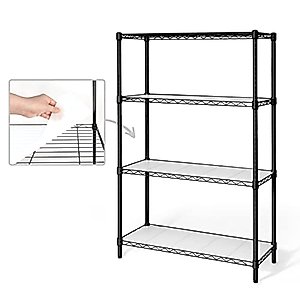 Fencer Wire NSF Adjustable Height Wire Shelving w/Liner, Basement Storage Shelving, Metal Steel Storage Shelves, Kitchen, Garage Shelving Storage Organizer, Utility Shelf, 4-Tier W/Liners, Black