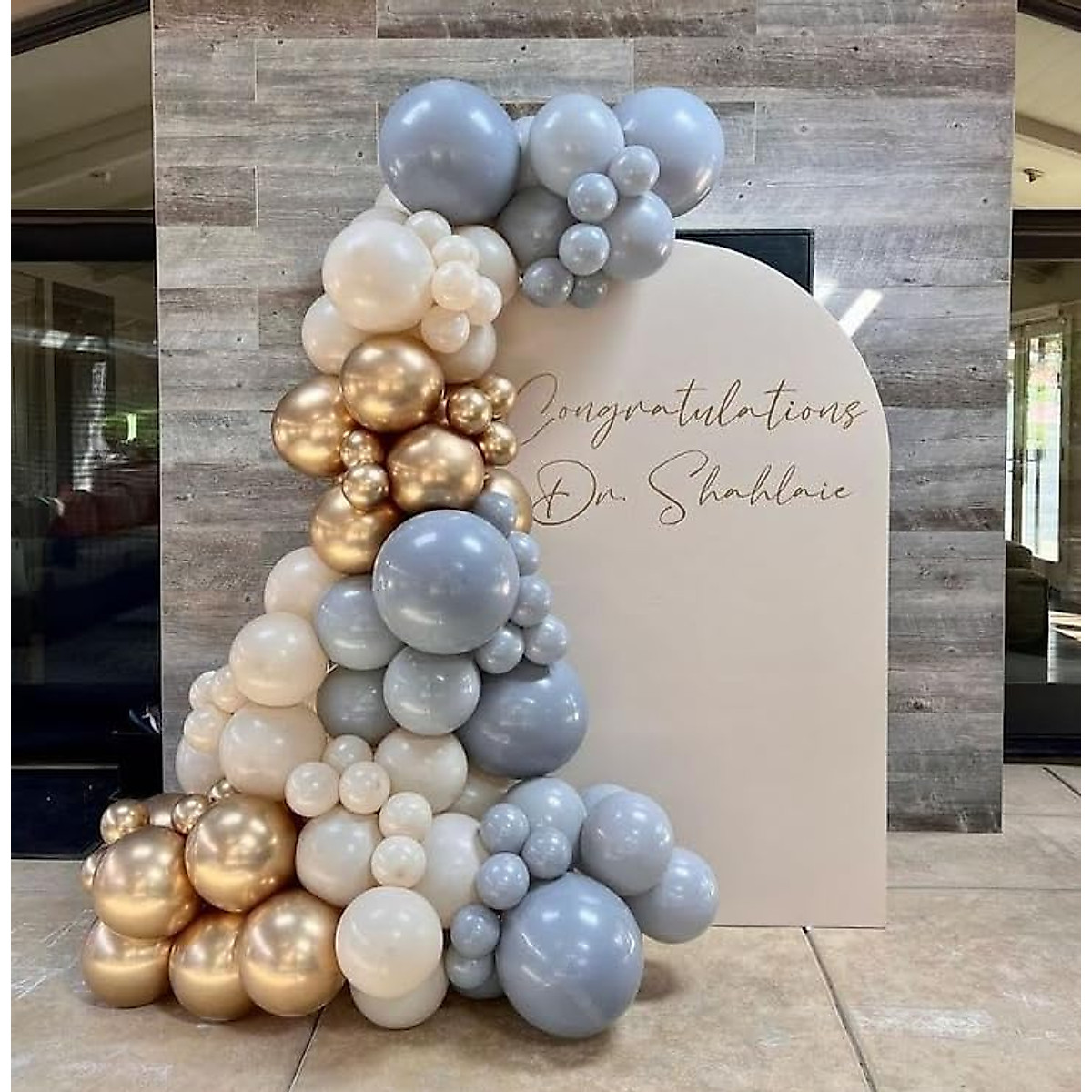 Dusty Blue and Gold Balloons, 60 PCS 12 Inch Sand White Slate Blue Fog Pastel Baby Blue Metallic Gold Balloons for Baby Boy Shower Bridal Shower Birthday Wedding Party Decorations