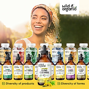 Wild & Organic Lung Cleanse Detox Tincture - Mullein Drops for Lungs - Herbal Mullein Extract Supplement - Vegan, Alcohol-Free Drops - 4 fl oz